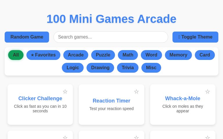 100 Mini Games Arcade ― Perchance Generator