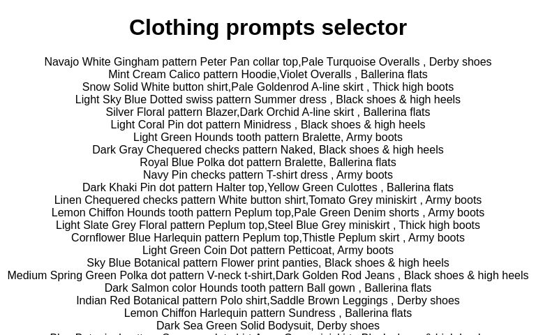 Clothing prompts selector ― Perchance Generator