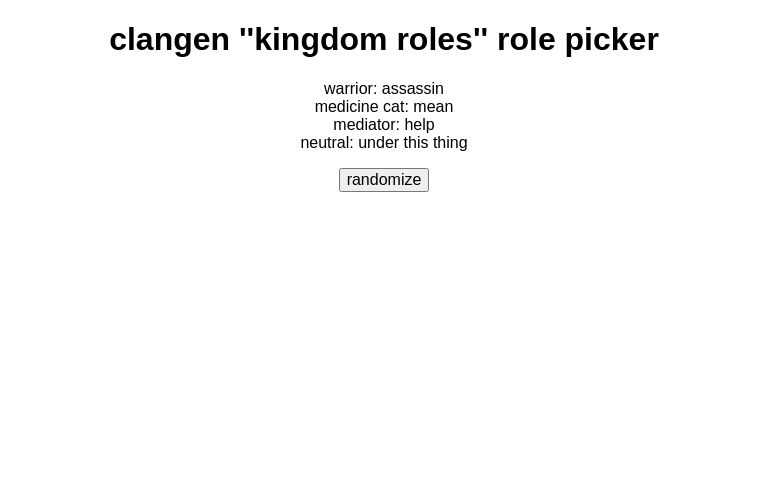 clangen ''kingdom roles'' role picker ― Perchance Generator