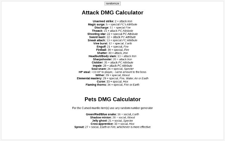 Attack DMG Calculator ― Perchance Generator