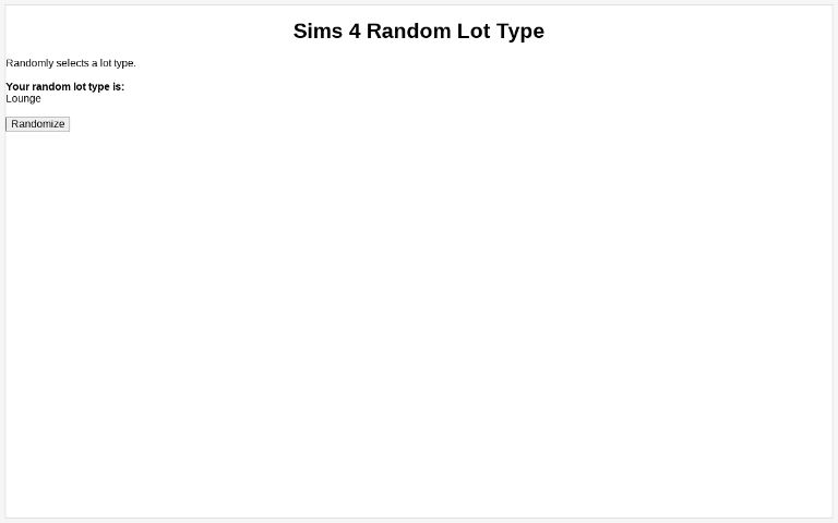 Sims 4 Random Lot Type ― Perchance Generator