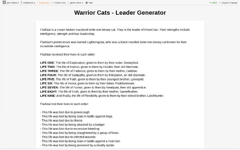 Warrior Cats - Leader Generator
