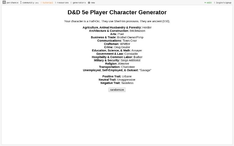 D&D 5e Player Character Generator
