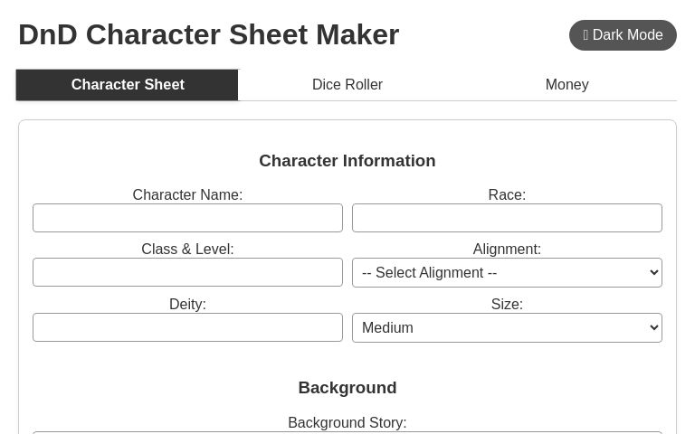 DnD Character Sheet Maker ― Perchance Generator