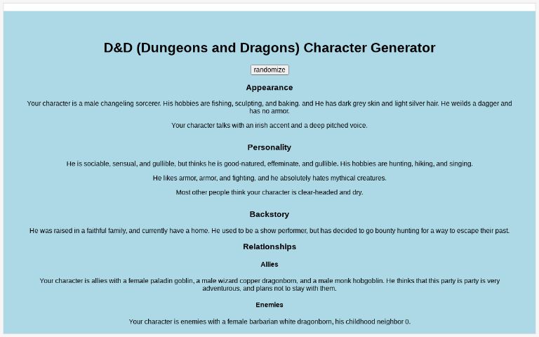 D&D (Dungeons and Dragons) Character Generator