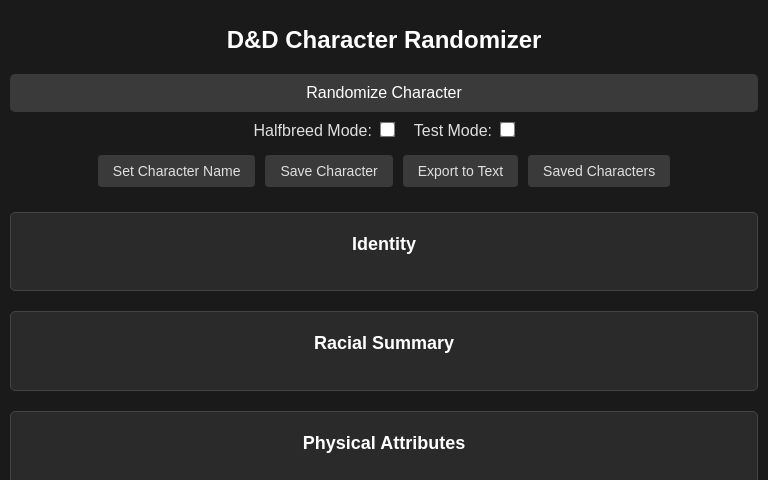 D&D Character Randomizer ― Perchance Generator