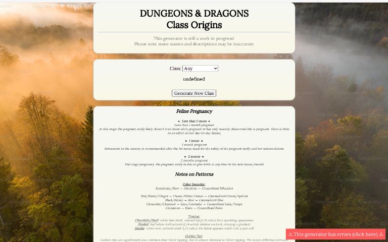 DUNGEONS & DRAGONSClass Origins ― Perchance Generator