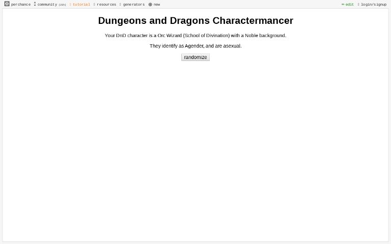 Dungeons and Dragons Charactermancer ― Perchance Generator