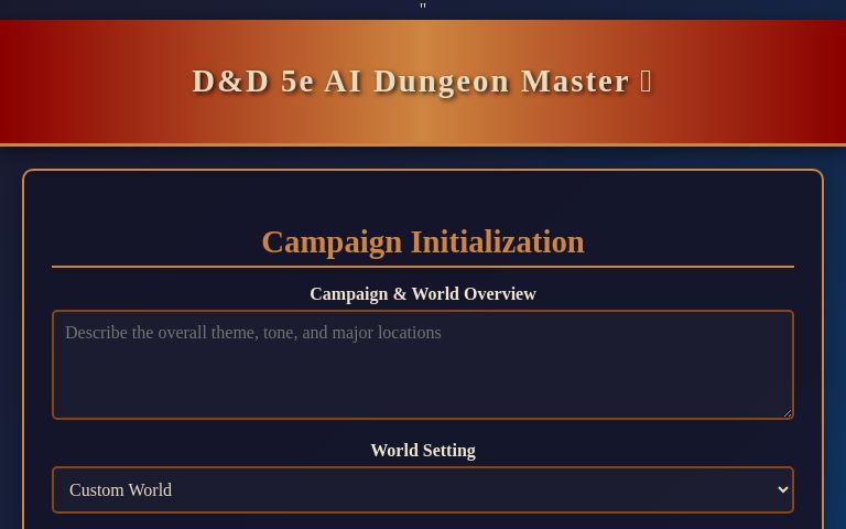 D&D 5e AI Dungeon Master 🎲 ― Perchance Generator