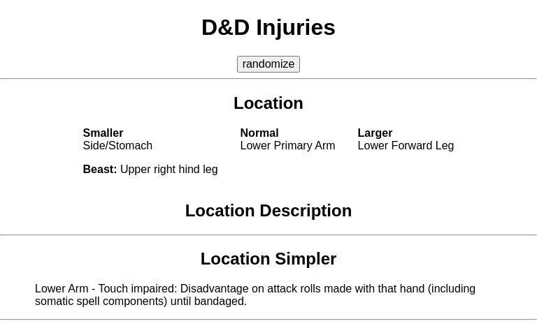 D&D Injuries ― Perchance Generator