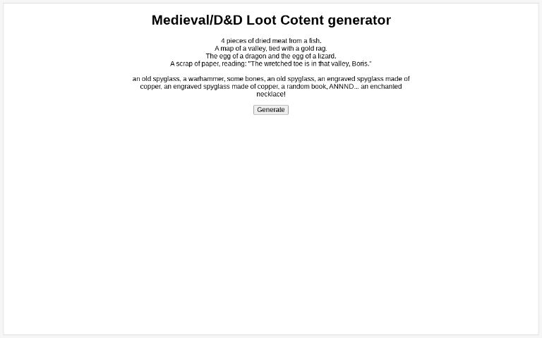 Medieval/D&D Loot Cotent generator