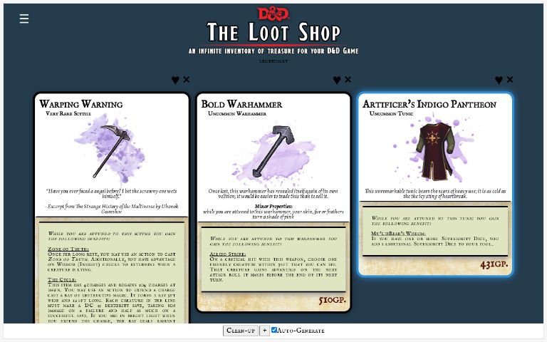 The Loot Shop ― Perchance Generator