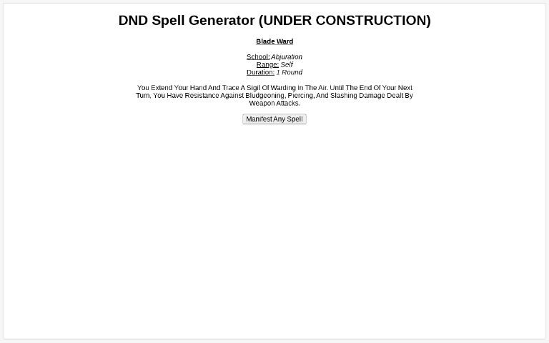 DND Spell Generator (UNDER CONSTRUCTION)
