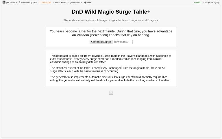 DnD Wild Magic Surge Table+ ― Perchance Generator