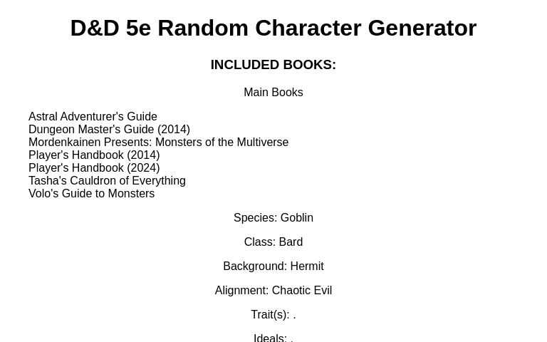 D&D 5e Random Character Generator