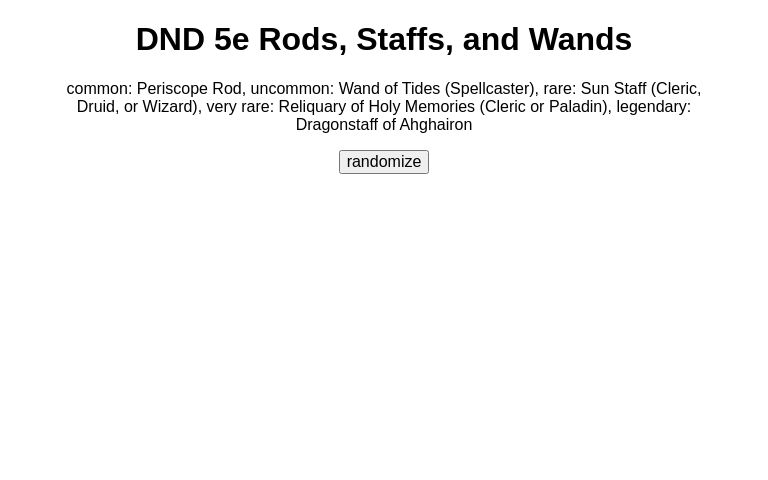 DND 5e Rods, Staffs, and Wands ― Perchance Generator