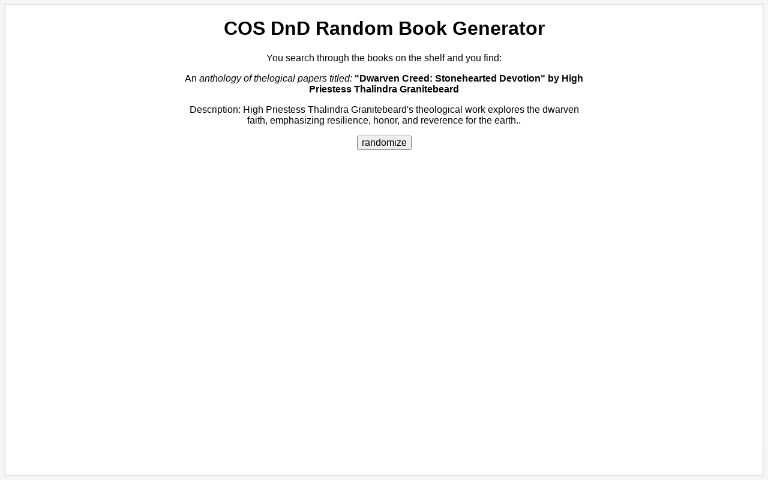 COS DnD Random Book Generator