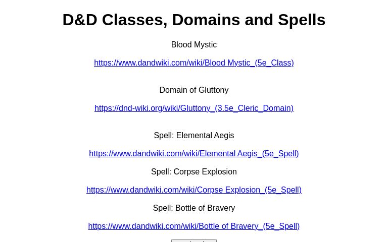 D&D Classes, Domains and Spells ― Perchance Generator