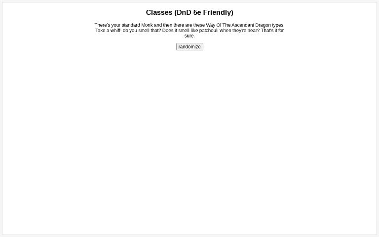 Classes (DnD 5e Friendly) ― Perchance Generator