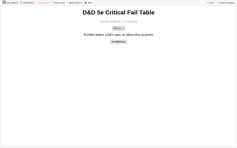 D&D 5e Critical Fail Table ― Perchance Generator