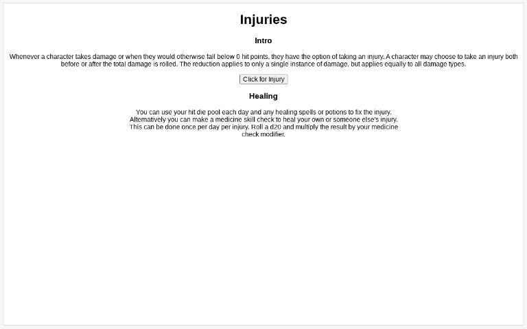 Injuries ― Perchance Generator