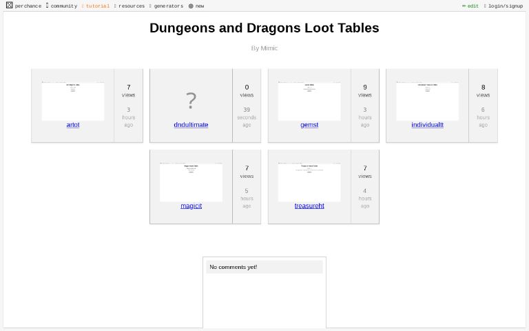 Dungeons and Dragons Loot Tables ― Perchance Generator