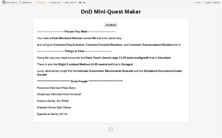 DnD Mini-Quest Maker ― Perchance Generator