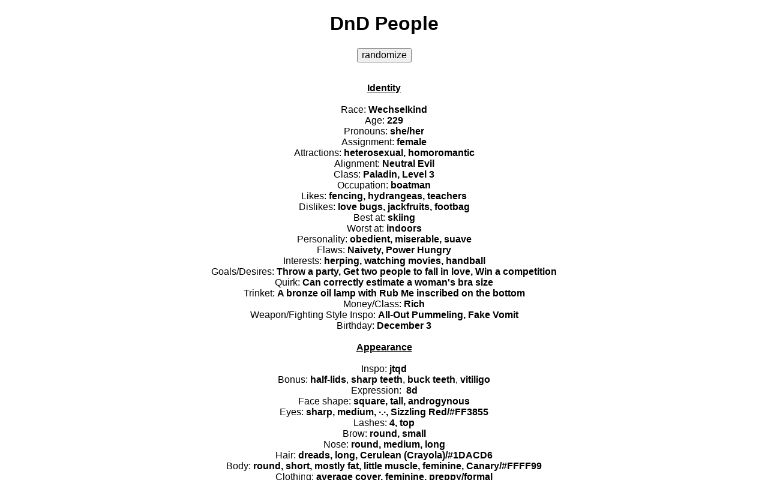 DnD People ― Perchance Generator