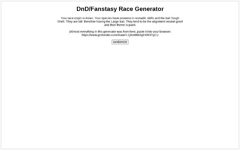 DnD/Fanstasy Race Generator