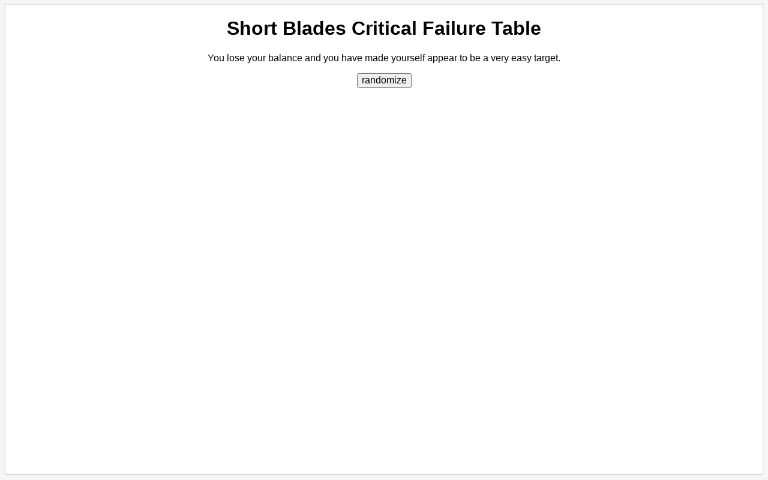 Short Blades Critical Failure Table ― Perchance Generator