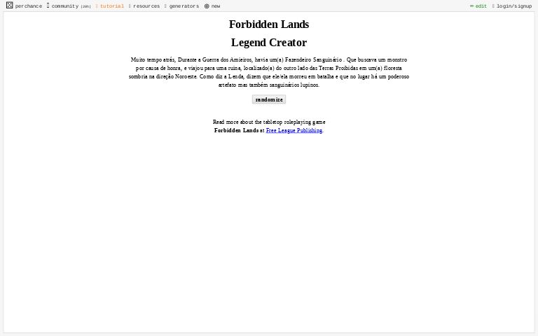 Forbidden Lands ― Perchance Generator