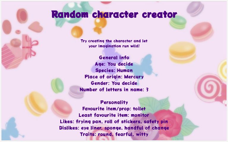 Random character creator ― Perchance Generator