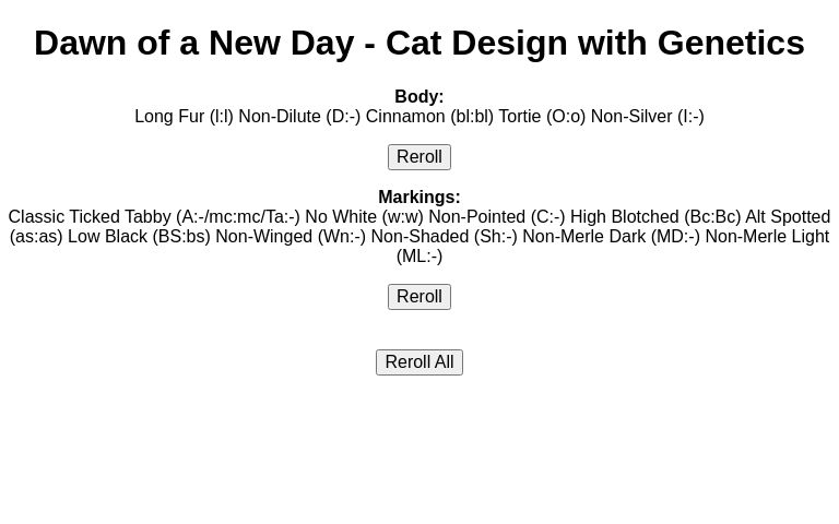 Dawn of a New Day - Cat Design with Genetics ― Perchance Generator