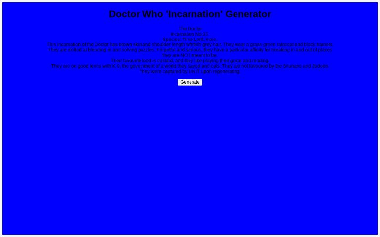 Doctor Who 'Incarnation' Generator