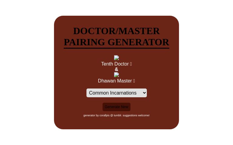 Doctor/Master Pairing Generator