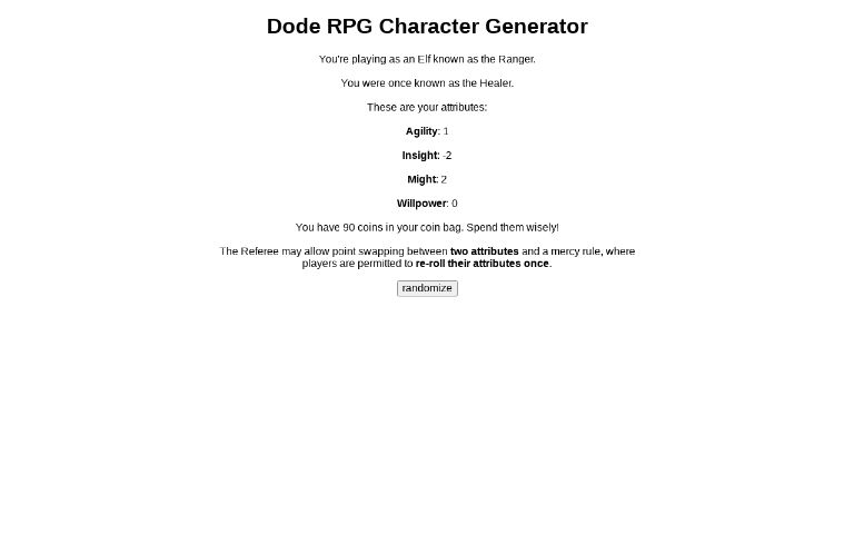 Dode RPG Character Generator