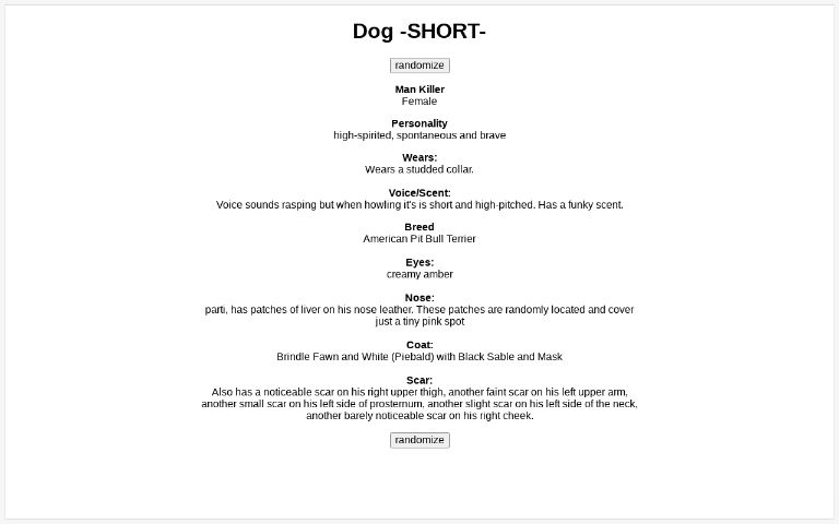 Dog -SHORT- ― Perchance Generator