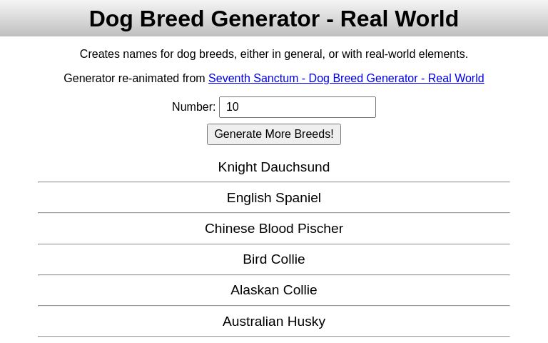 Dog Breed Generator - Real World - Re-animated from Seventh Sanctum