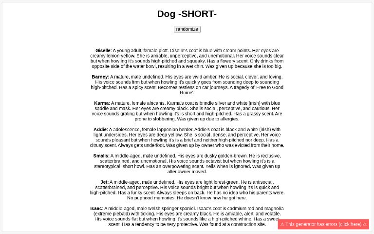 Dog -SHORT- ― Perchance Generator