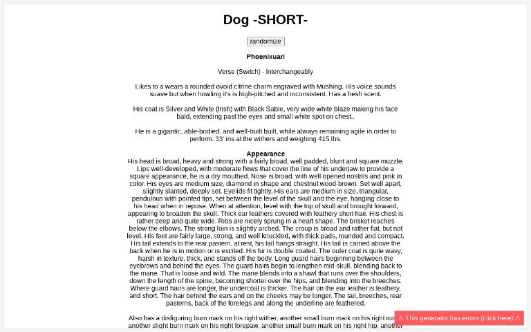 Dog -SHORT- ― Perchance Generator