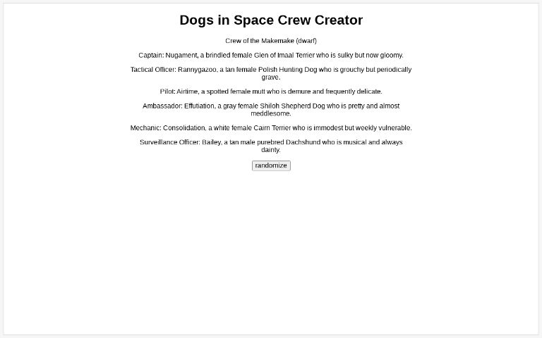 Dogs in Space Crew Creator ― Perchance Generator