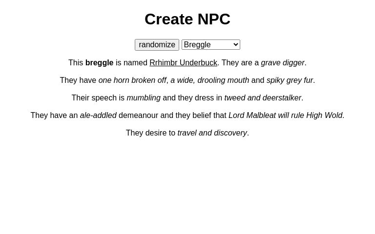 Create NPC ― Perchance Generator