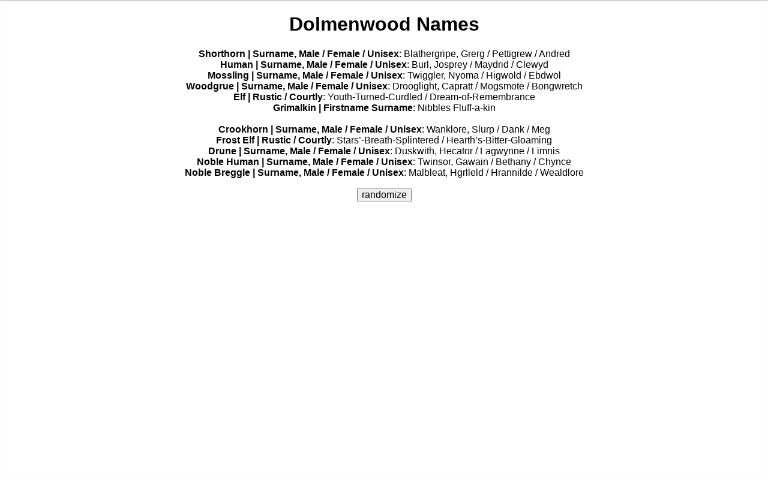 Dolmenwood Names ― Perchance Generator