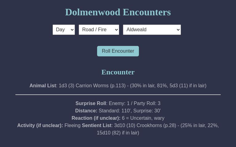 Dolmenwood Encounters ― Perchance Generator