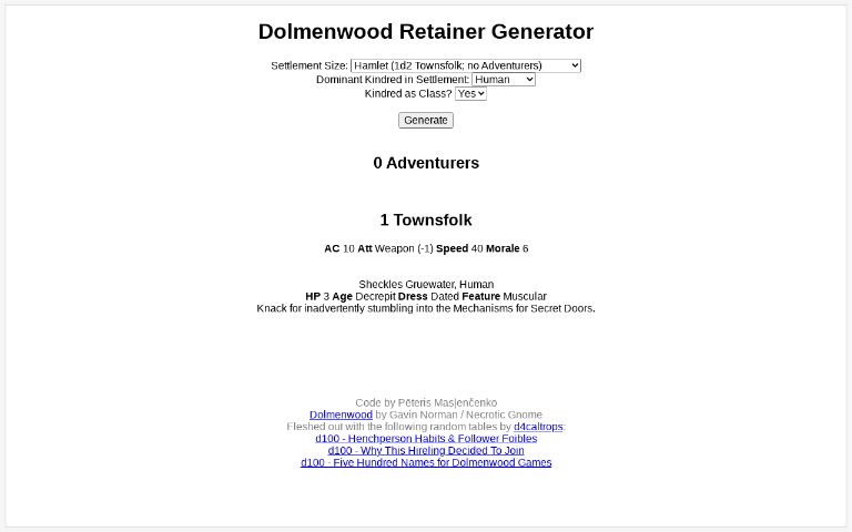 Dolmenwood Retainer Generator