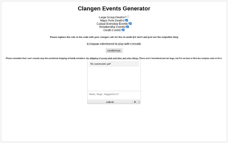 Clangen Events Generator