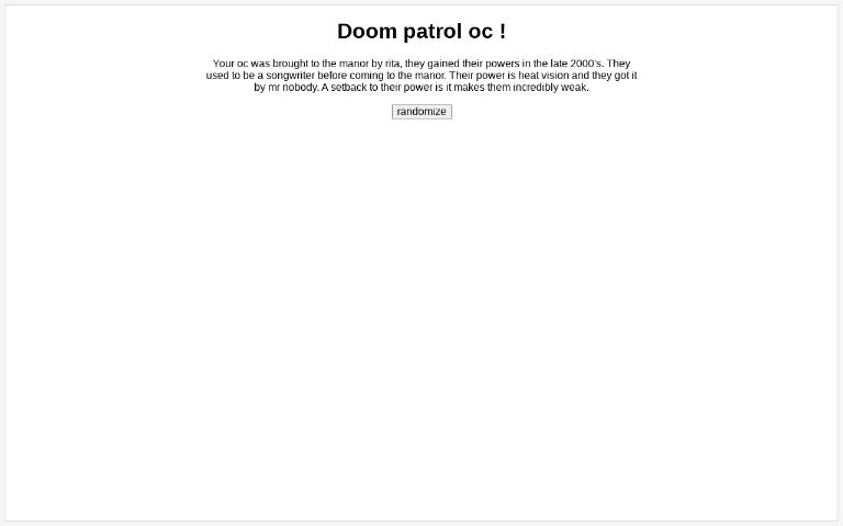 Doom patrol oc ! ― Perchance Generator