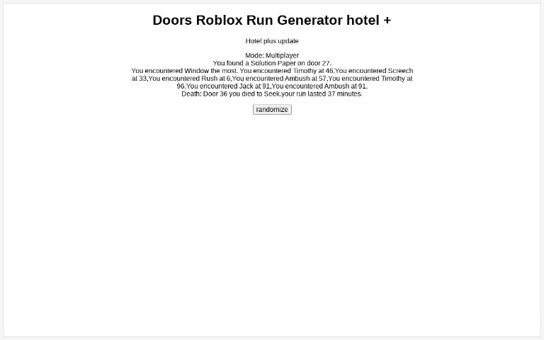 Doors Roblox Run Generator hotel