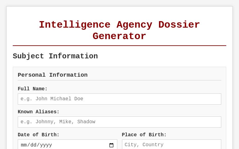 Intelligence Agency Dossier Generator