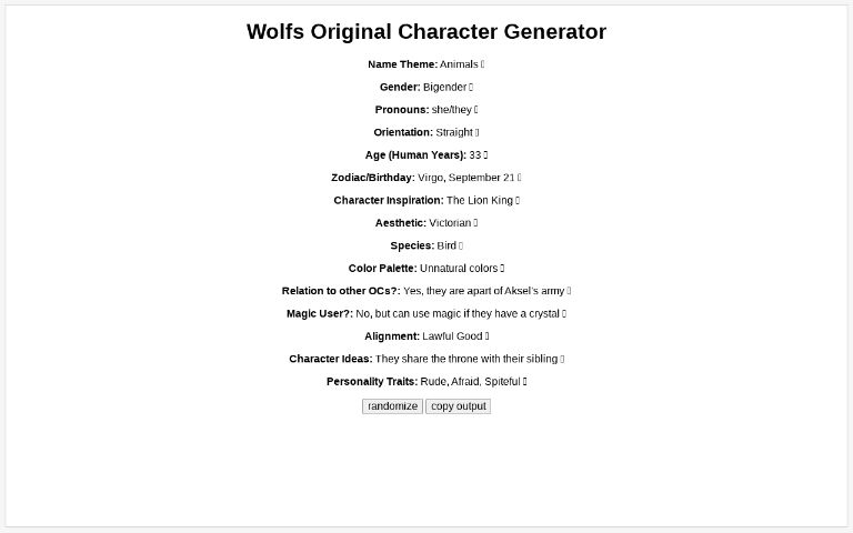 Wolfs Original Character Generator